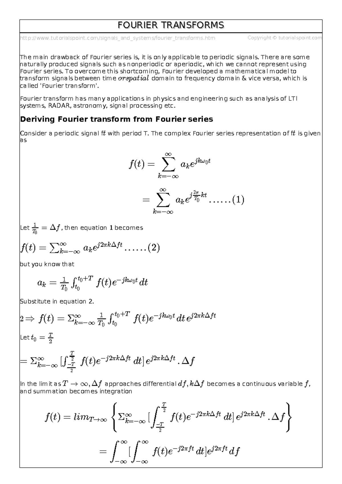 Fourier transforms - tutorialspoint/signals_and_systems/fourier_transforms.htm Copyright © - Studocu