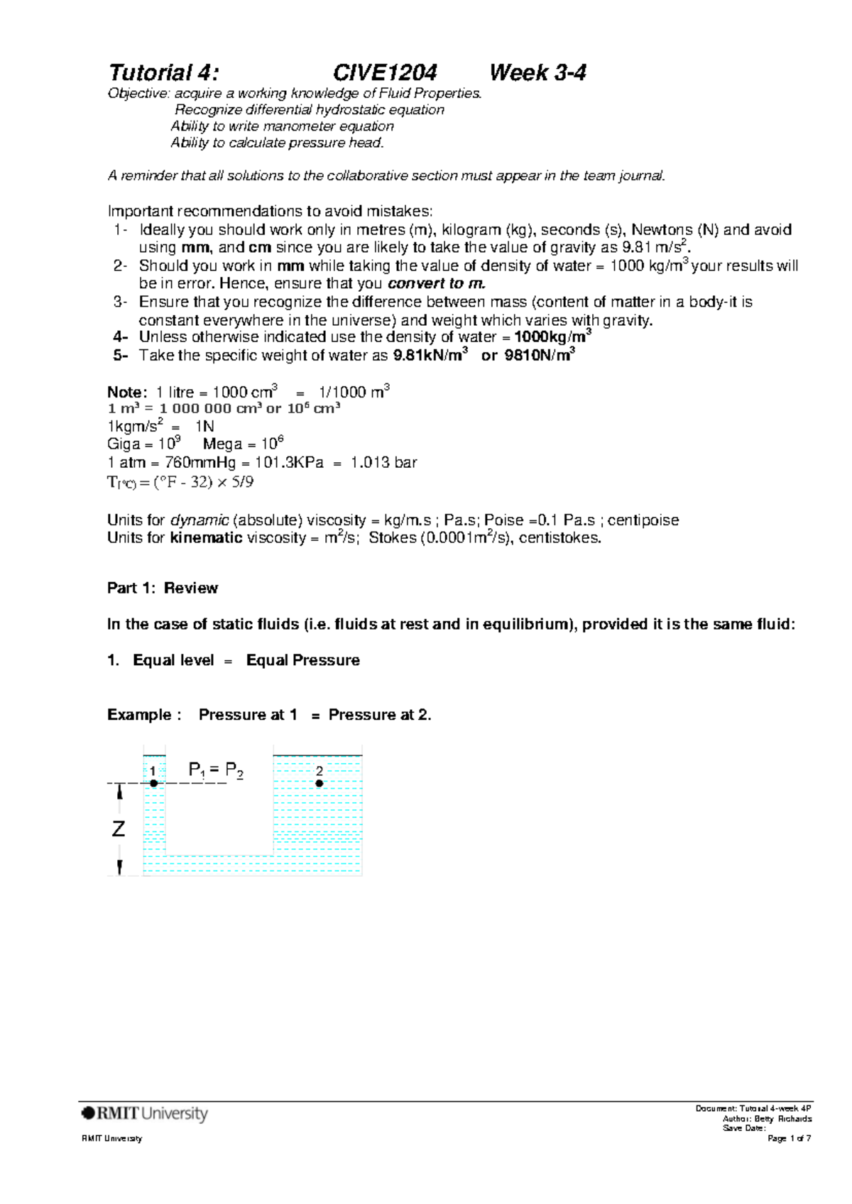 Tutorial 4-Week 4 - perfect examples - Document: Tutorial 4-week 4P Author: Betty Richards Save ...