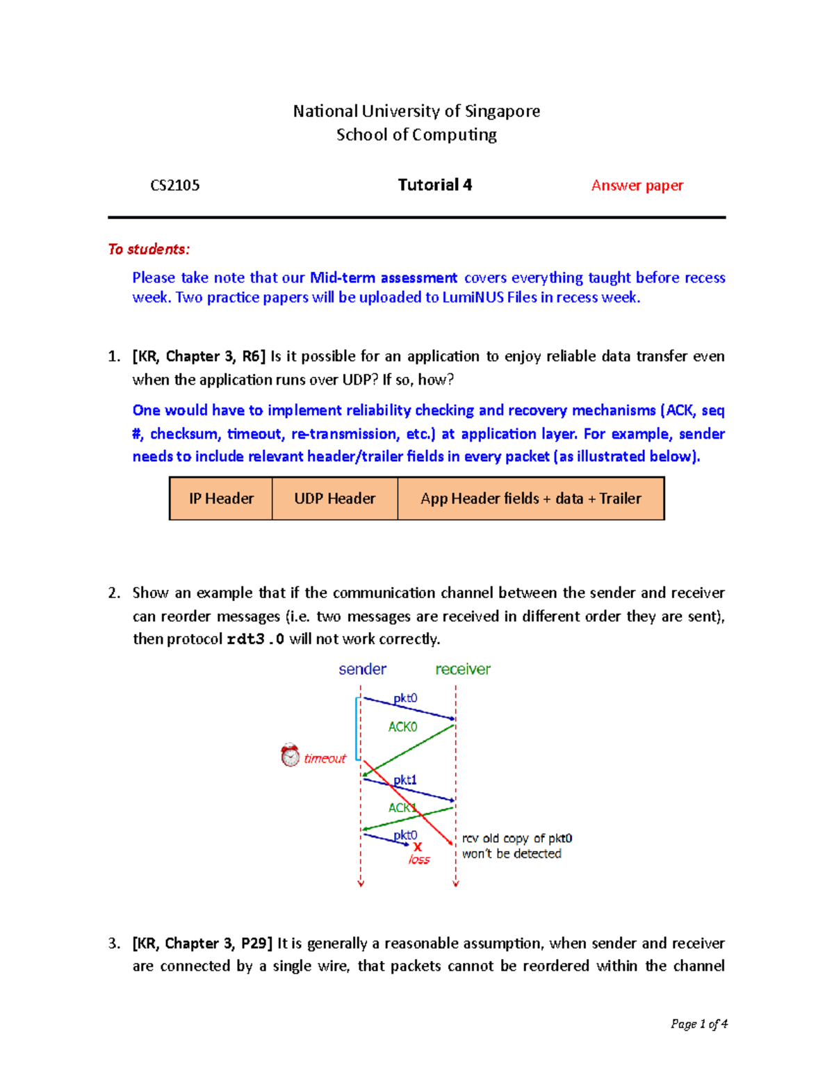 Tutorial 4 ans - CS2105 - National University of Singapore School of Computing CS2105 Tutorial 4 ...
