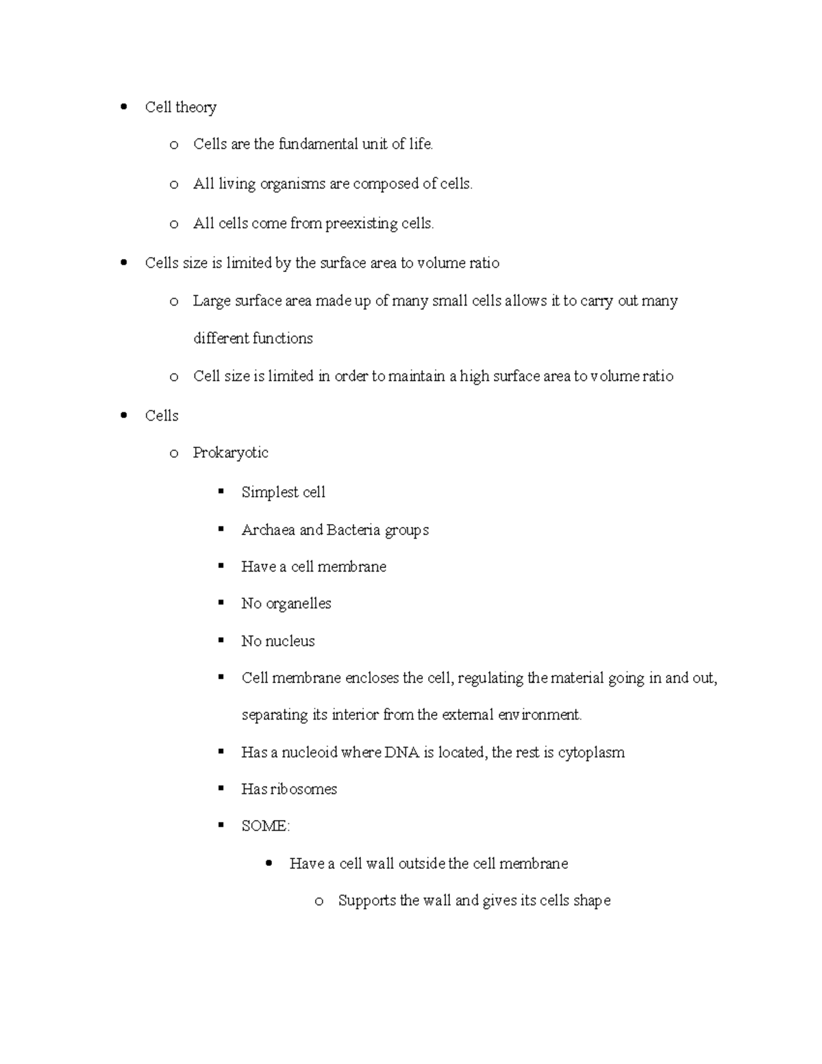 Biology Notes - Mandatory Assignments - Cell theory o Cells are the ...