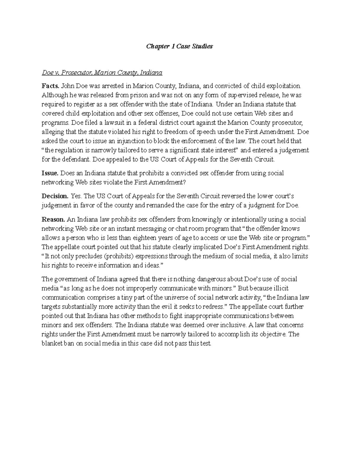 Case Studies for Chapter 1 Law - Chapter 1 Case Studies Doe v ...