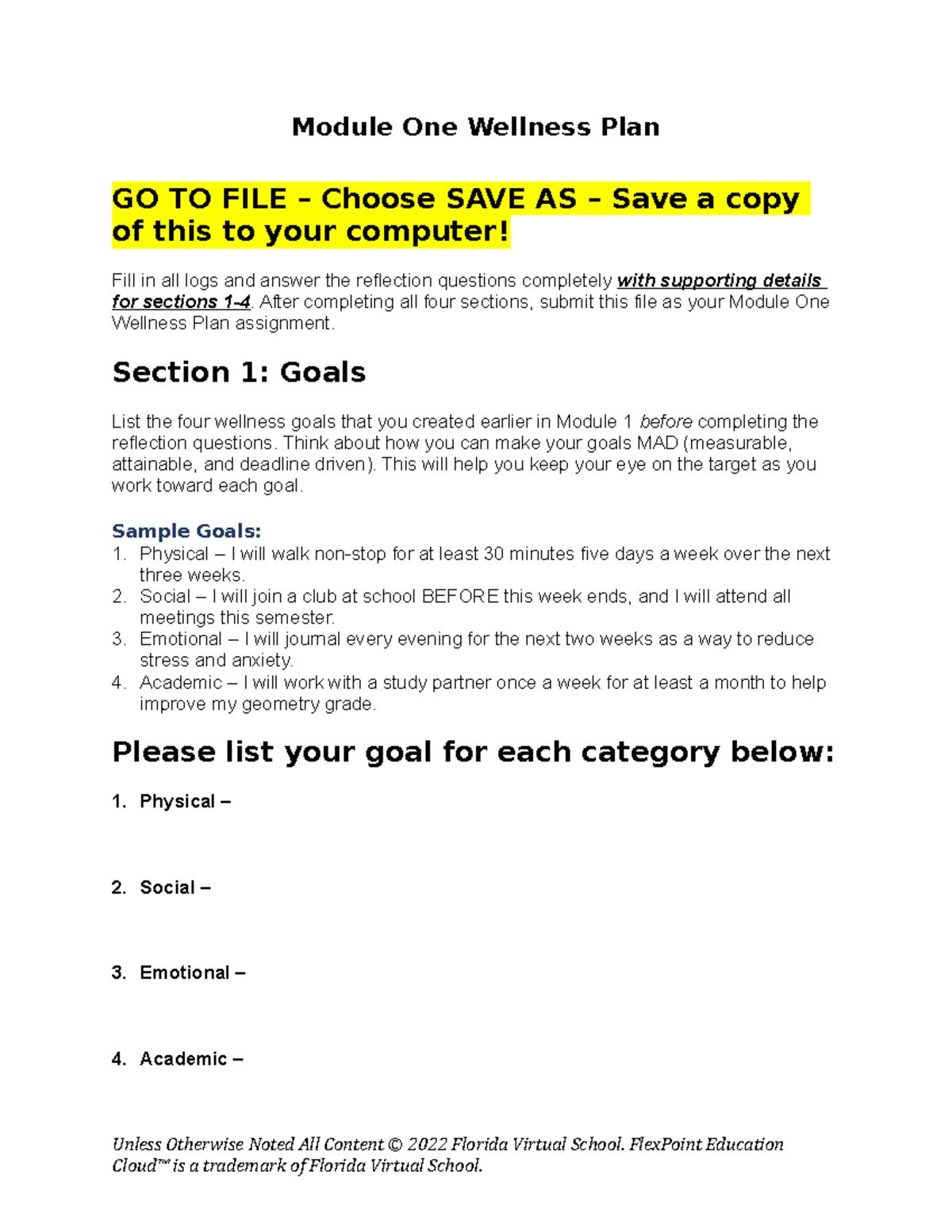 Module one wellness plan - Module One Wellness Plan GO TO FILE – Choose ...