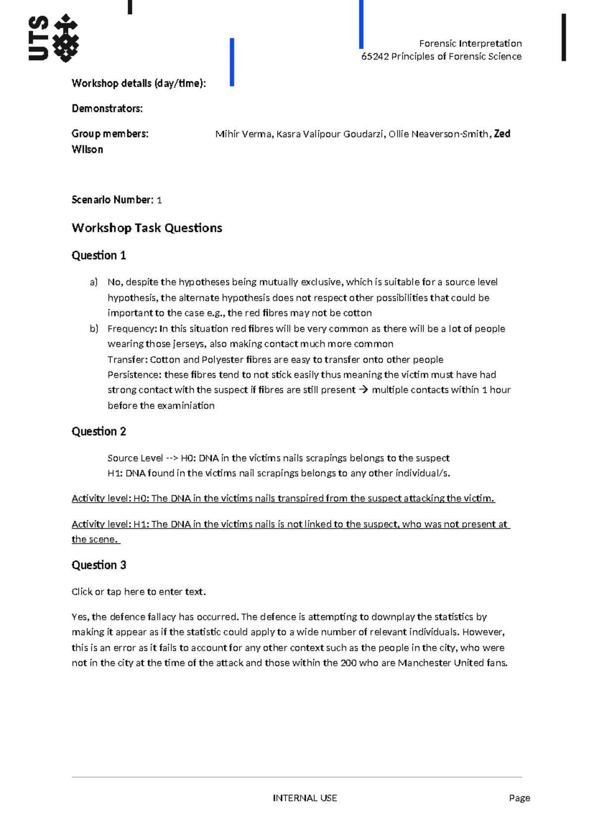 Worksheet -Workshop 3 - week 3 - Forensic Interpretation 65242 ...
