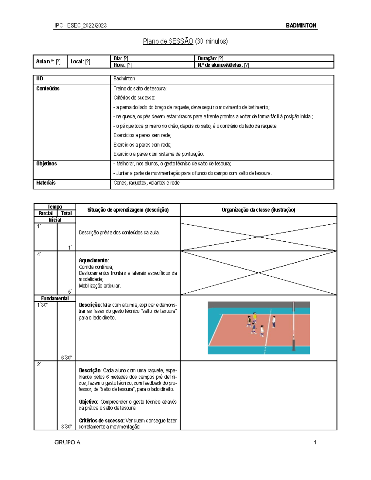 Badminton Plano de treino Salto de tesoura - IPC - ESEC_2022/2023 ...