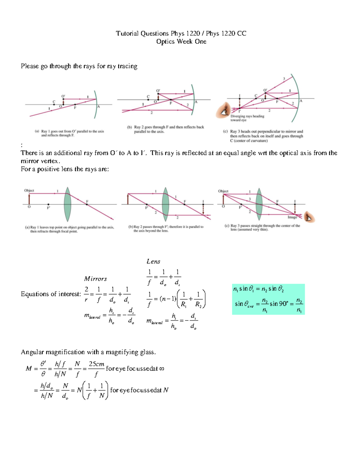 Tutorial work 1 Solutions - Tutorial Questions Phys 1220 / Phys 1220 CC ...