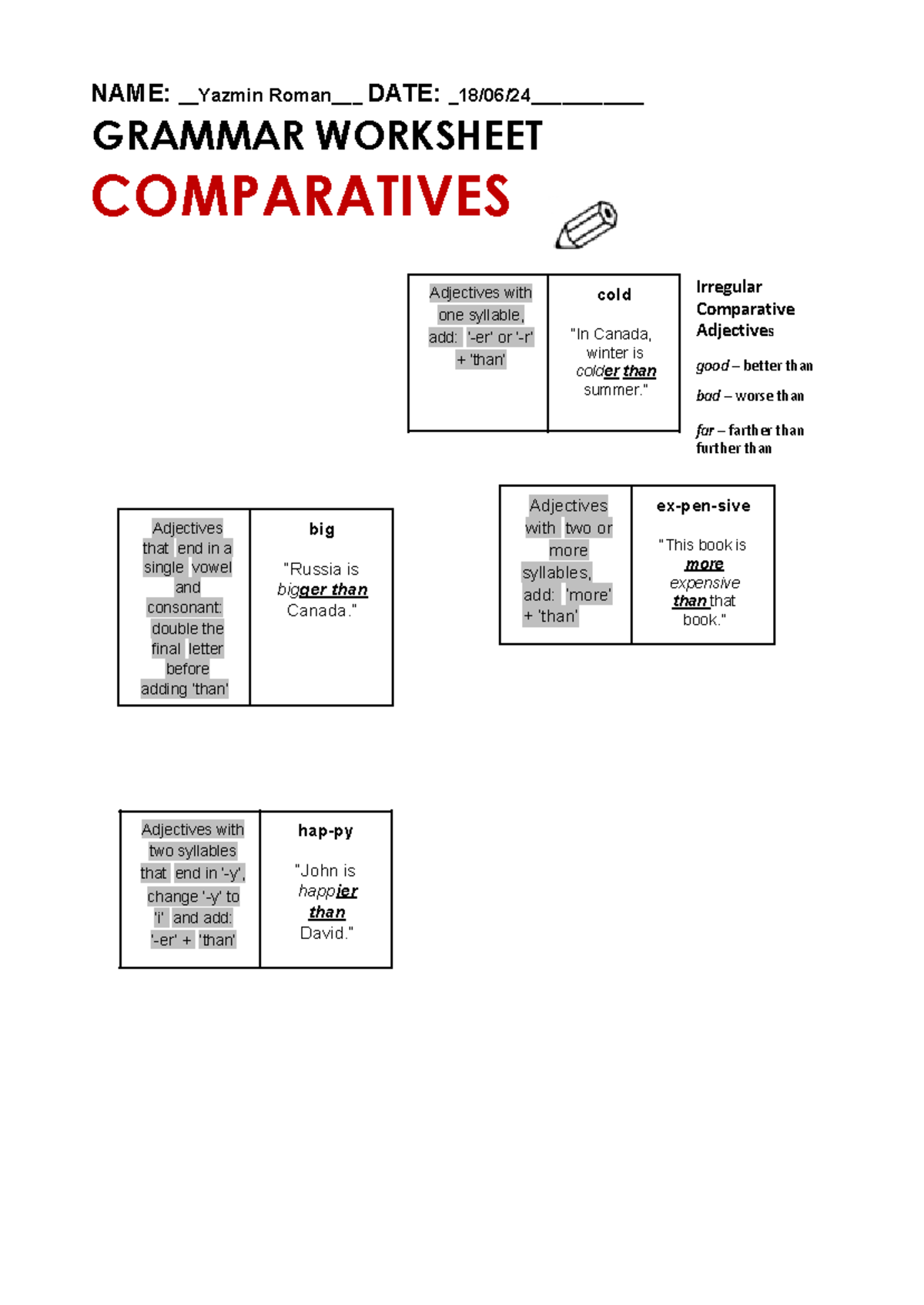 Homework 6 - ... - NAME: Yazmin Roman_ DATE: 18/06/24__________ GRAMMAR ...