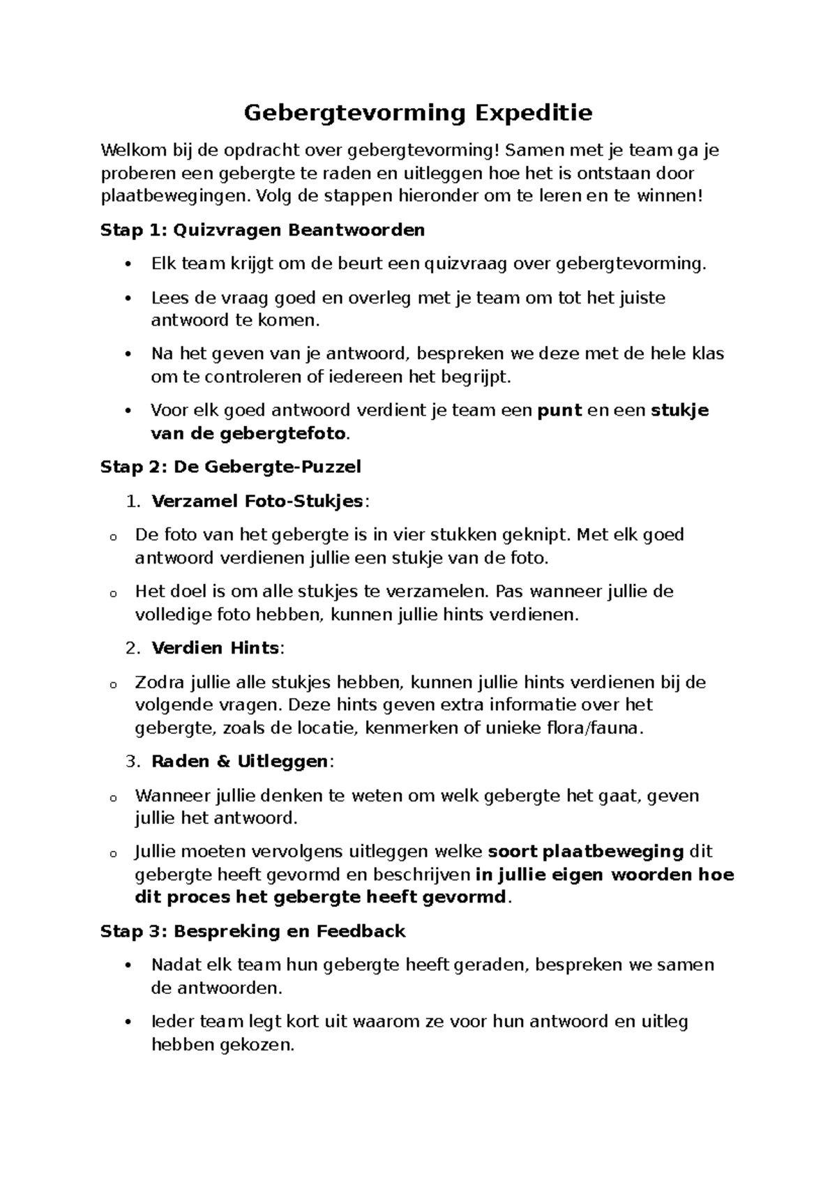 Module bewegende aarde: NLT les opdr - Gebergtevorming Expeditie Welkom ...