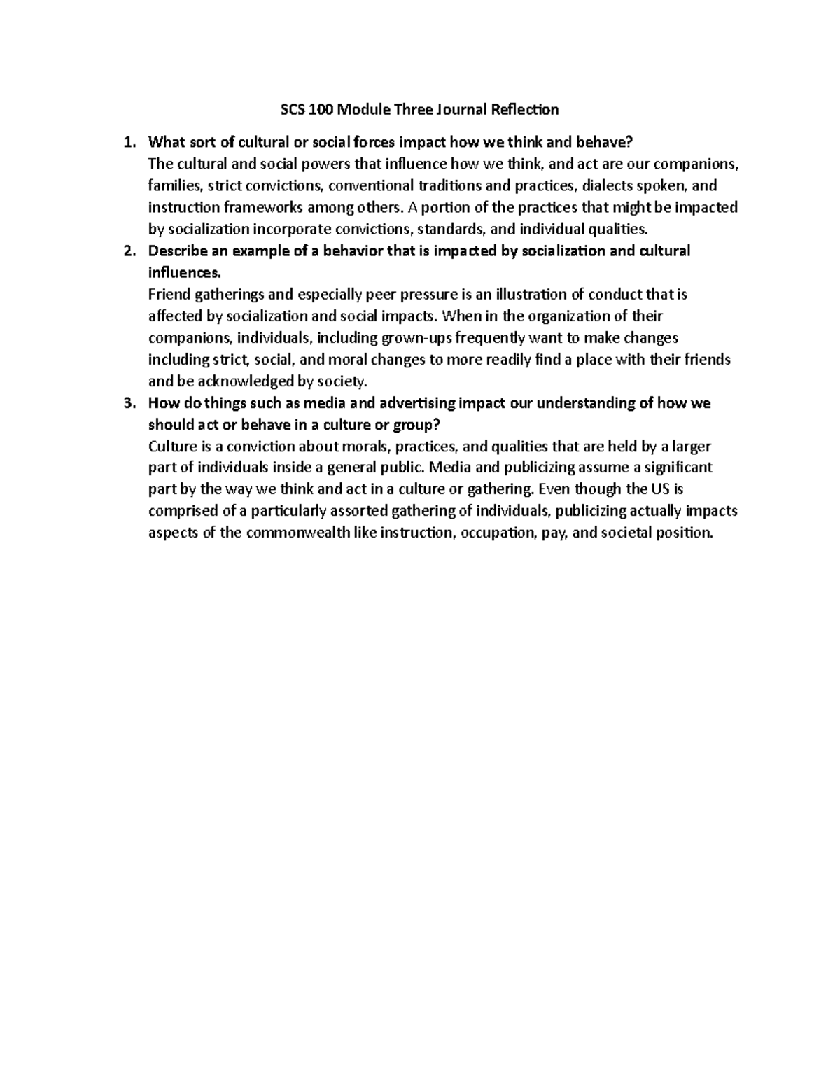 SCS 100 Module Three Journal Reflection - SCS 100 - SNHU - Studocu