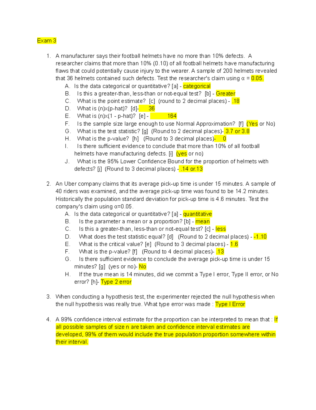 Exam 3 - Google Docs - Exam 3 questions plus answers - Exam 3 A ...