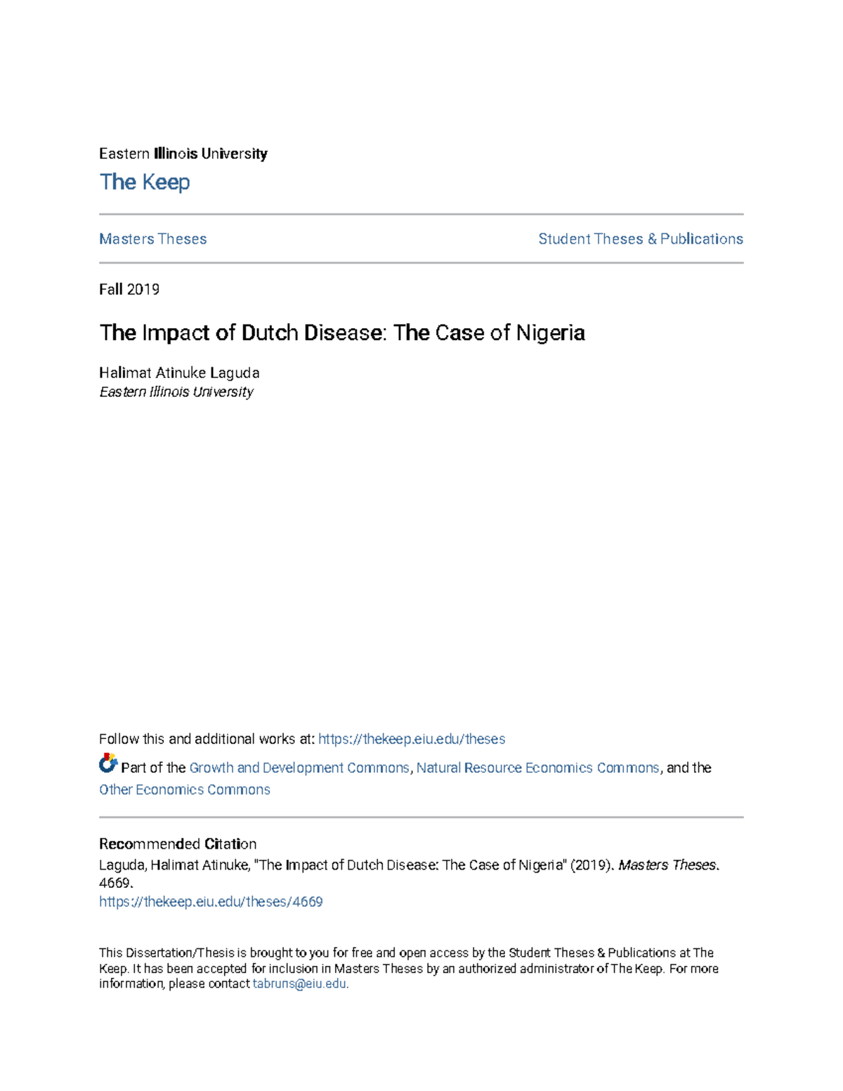 The Impact of Dutch Disease The Case of Nigeria - eiu/theses Part of ...