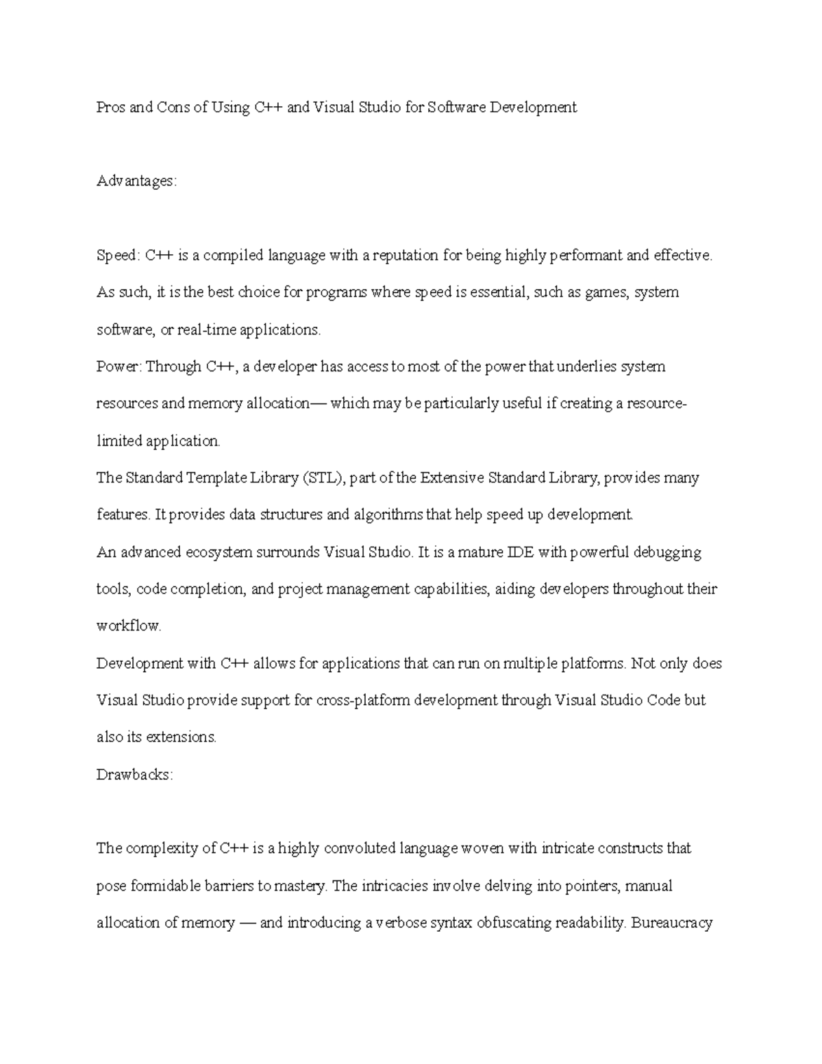 CS 210 Module One Programming Languages Reflection - Pros and Cons of ...