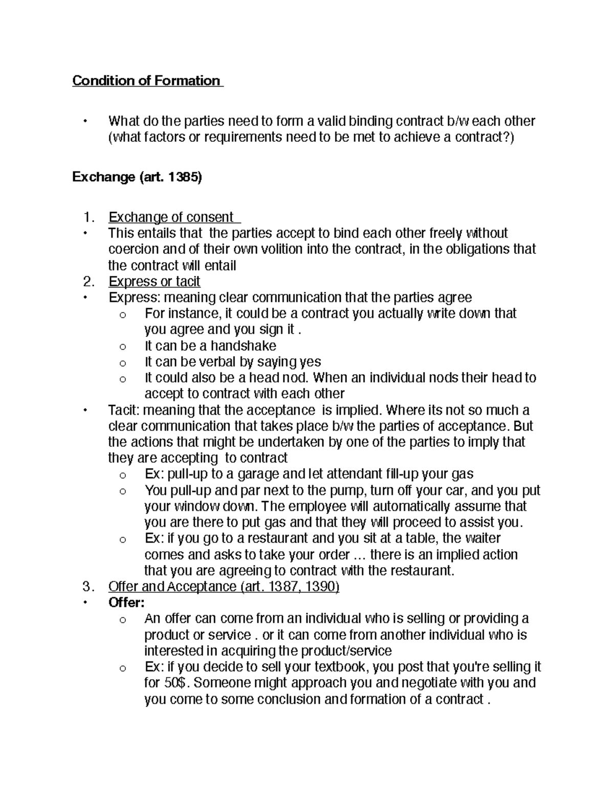 Chapter 4 (part 2) PRINCIPLES OF CONTRACT LAW - Condition of Formation ...