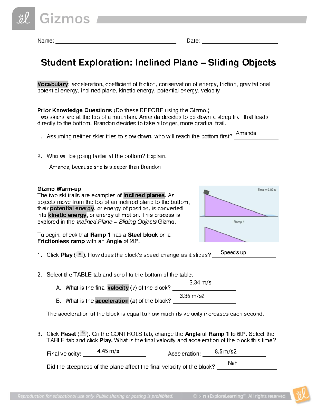Kami Export - Inclined Plane Sliding SE - Name: ______________________________________ Date ...