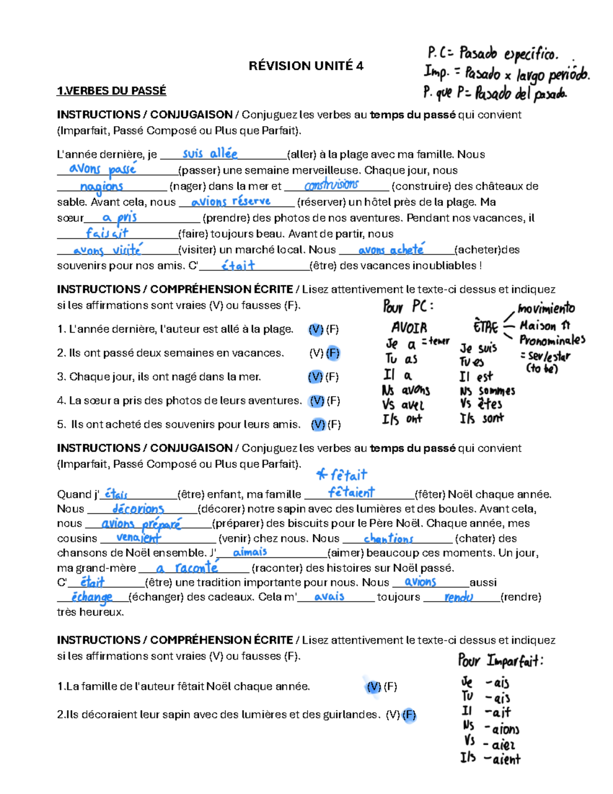 Repaso P1 - passe composé, imparfait, plus que parfait, pronoms interrogatifs et pronoms ...