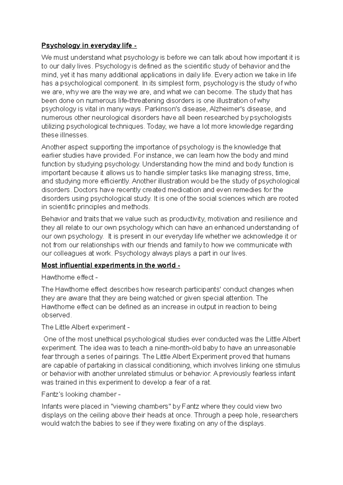 Notes - Psychology in everyday life - We must understand what ...