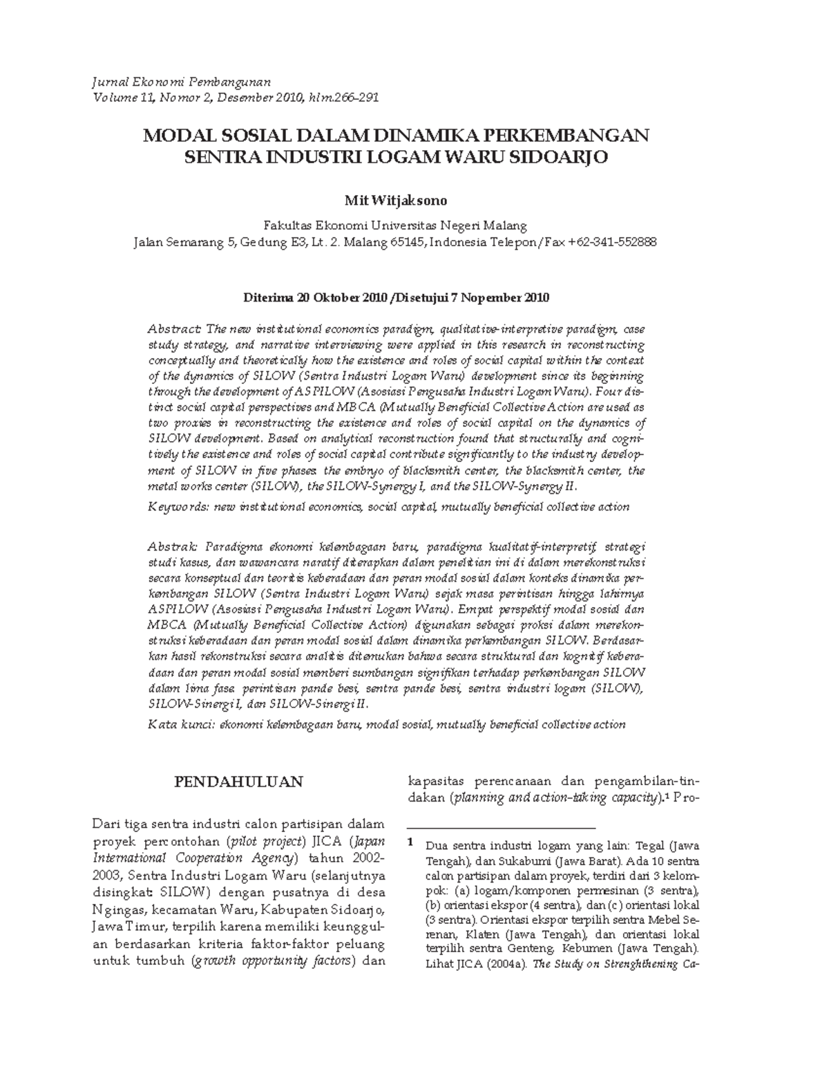 Modal Jurnal Ekonomi Pembangunan Volume 11 Nomor 2 Desember 2010