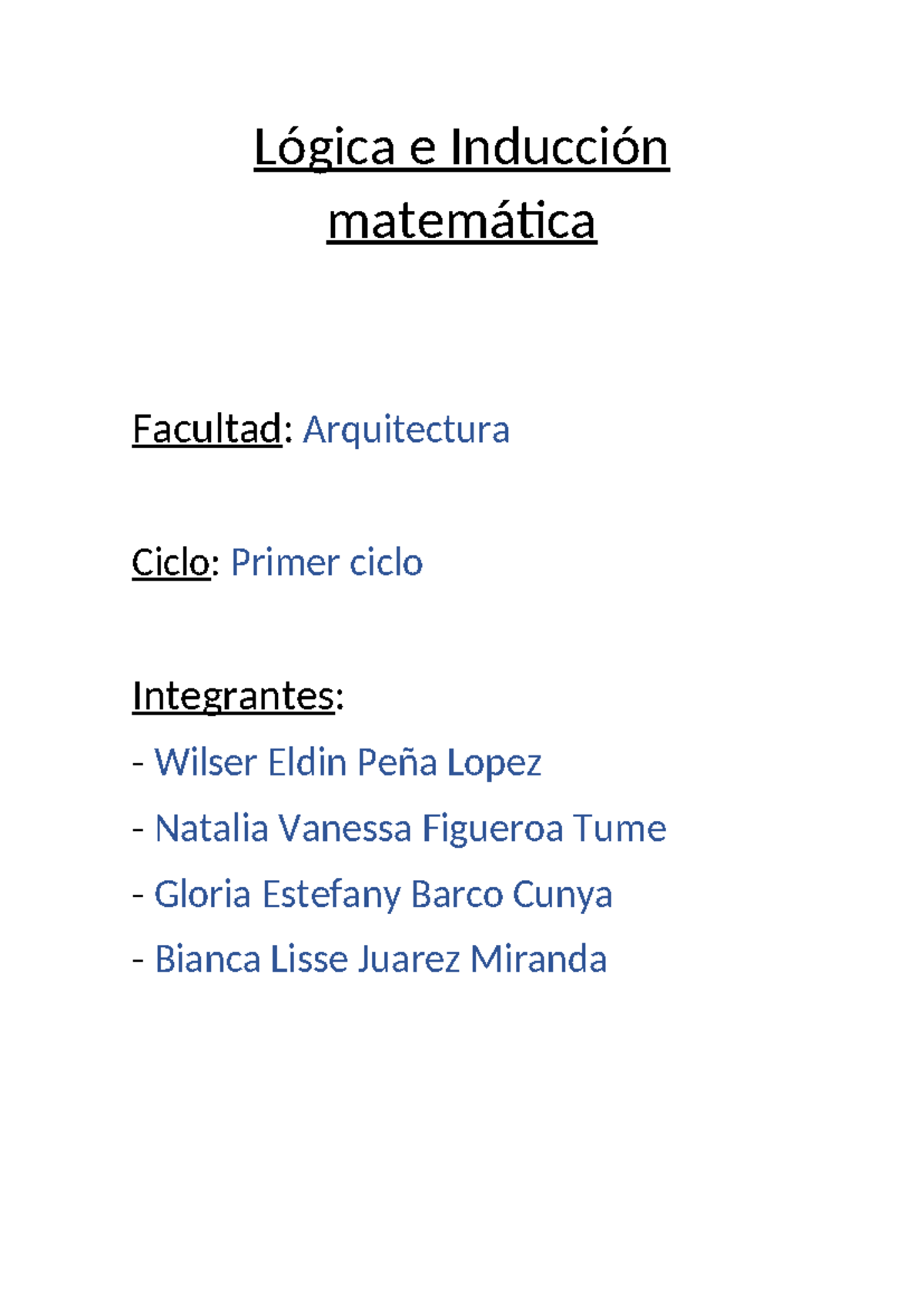 Lógica e Inducción matemática - Alumnos Primer Ciclo - Arquitectura ...