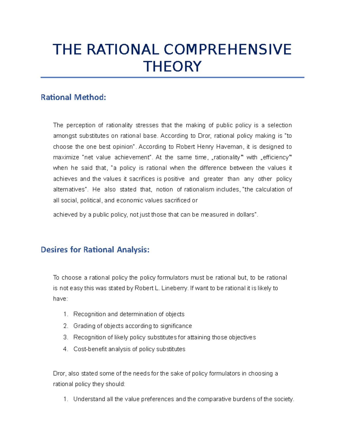 THE Rational Comprehensive Theory - THE RATIONAL COMPREHENSIVE THEORY ...