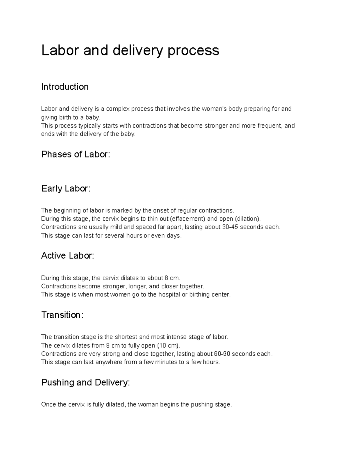 Reproductive Health Lecture 14 - Labor and delivery process - Labor and ...