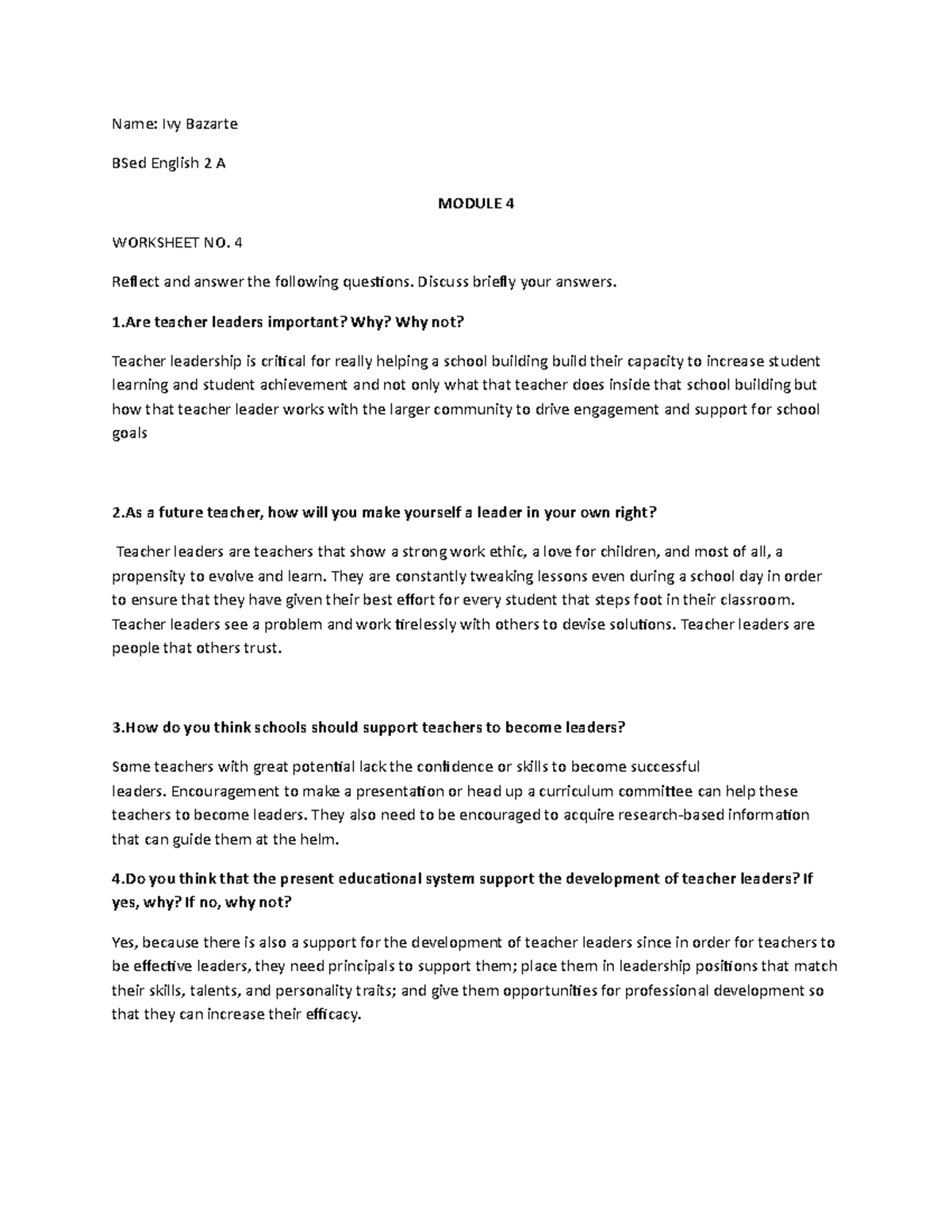 PROF-ED 3 module 4 - Vhhjj - Name: Ivy Bazarte BSed English 2 A MODULE ...