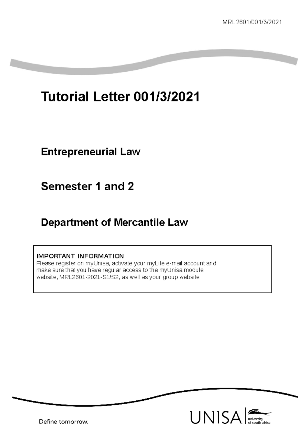 MRL2601 2021 TL 001 3 B - ... - MRL2601/001/3/ Tutorial Letter 001/3 ...