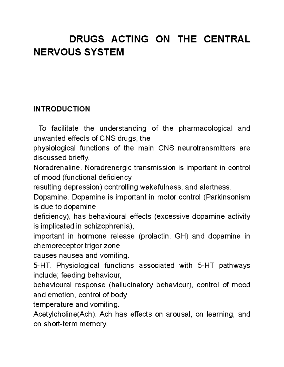 Drugs Acting ON THE Central Nervous System ( Pharmacology) - DRUGS ...