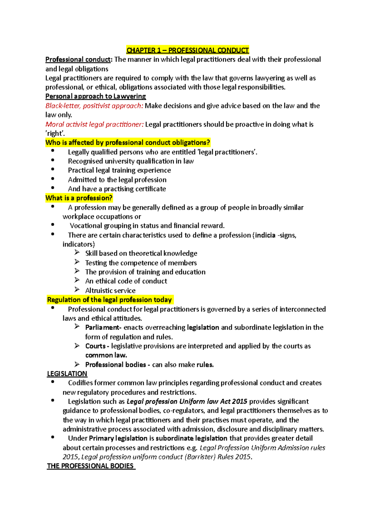 Summary Professional responsibility and legal ethics - chapter 1 ...