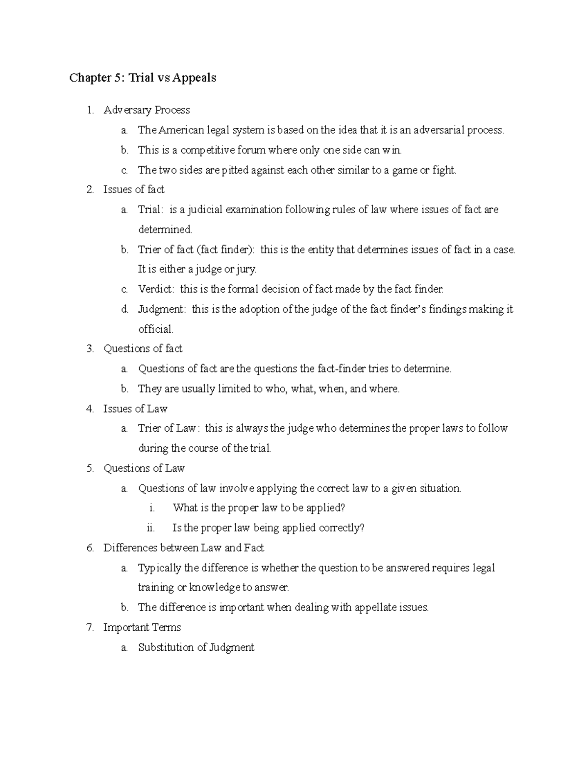 PLA3014 Notes Ch 5 - Chapter 5: Trial vs Appeals Adversary Process a ...