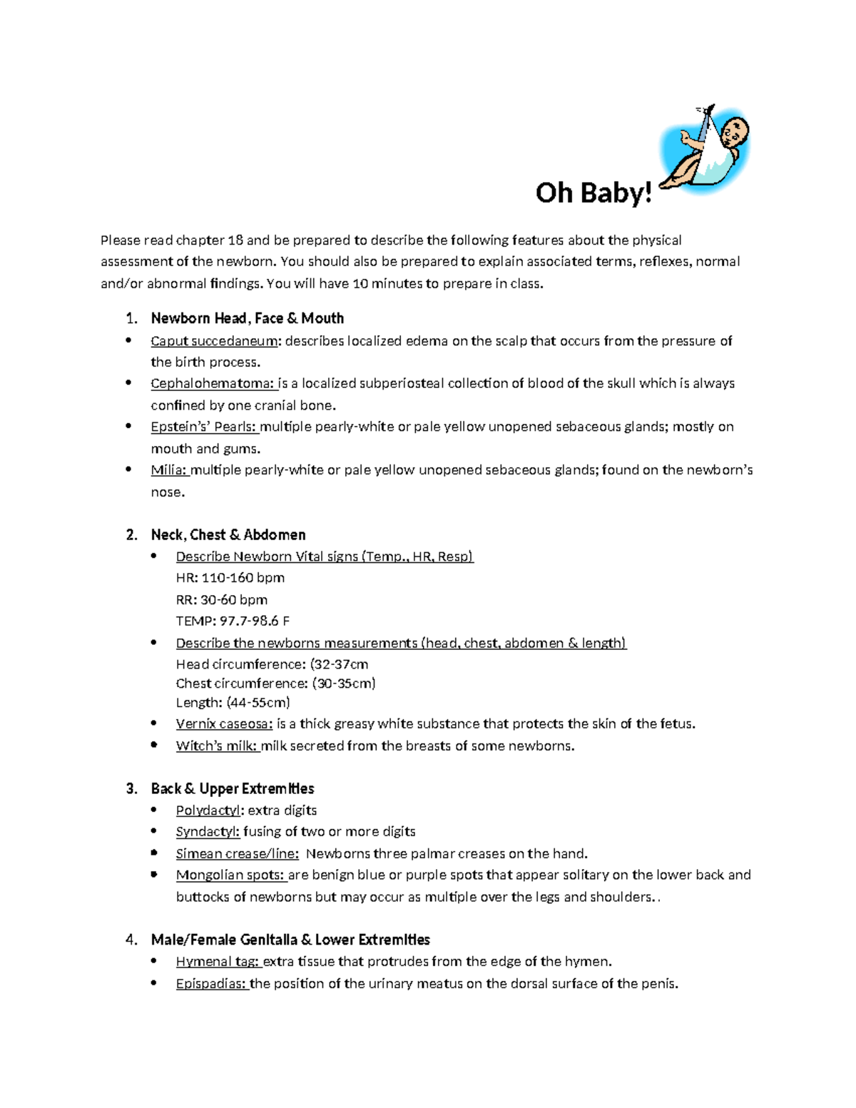 Oh Baby Assignment - OB Material - Oh Baby! Please read chapter 18 and ...