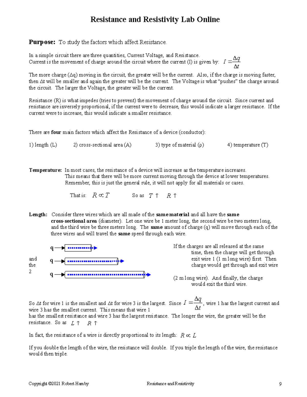 Fall2023 Resistance and Resistivity Lab Online - t q I t q I R L L R R T T R - Studocu