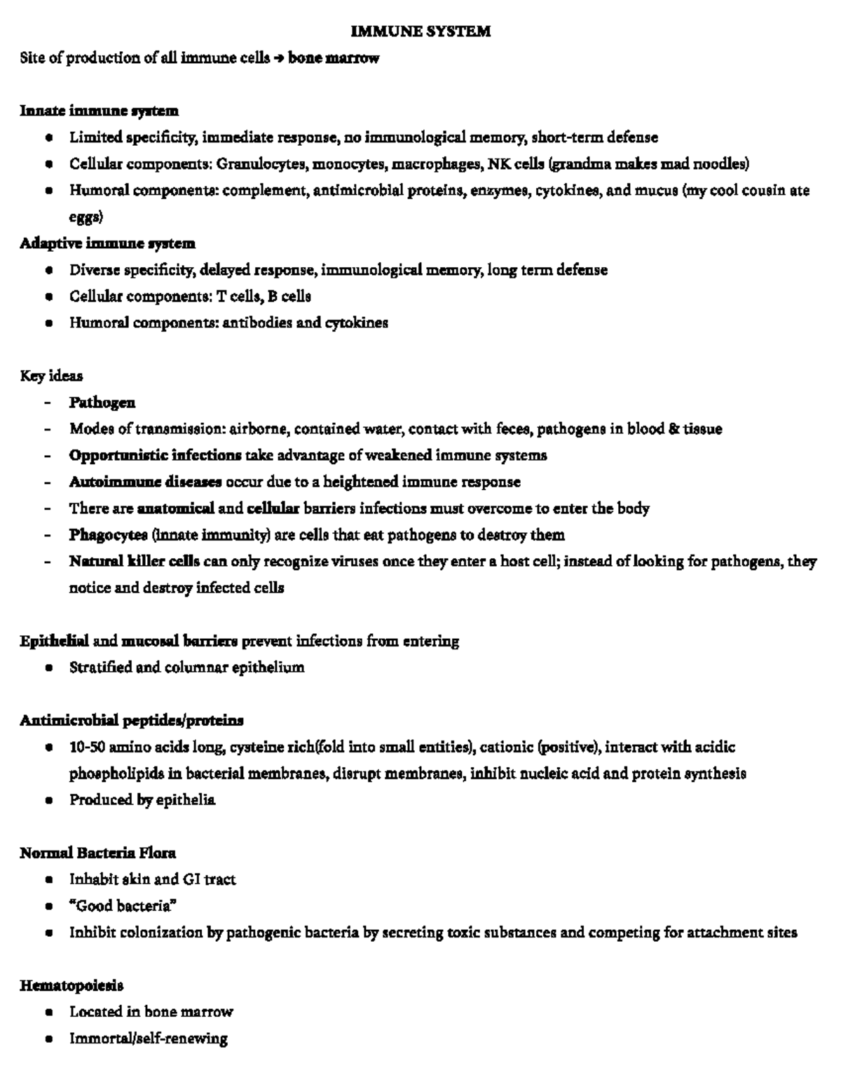 Immune system notes - Zool242 - Studocu