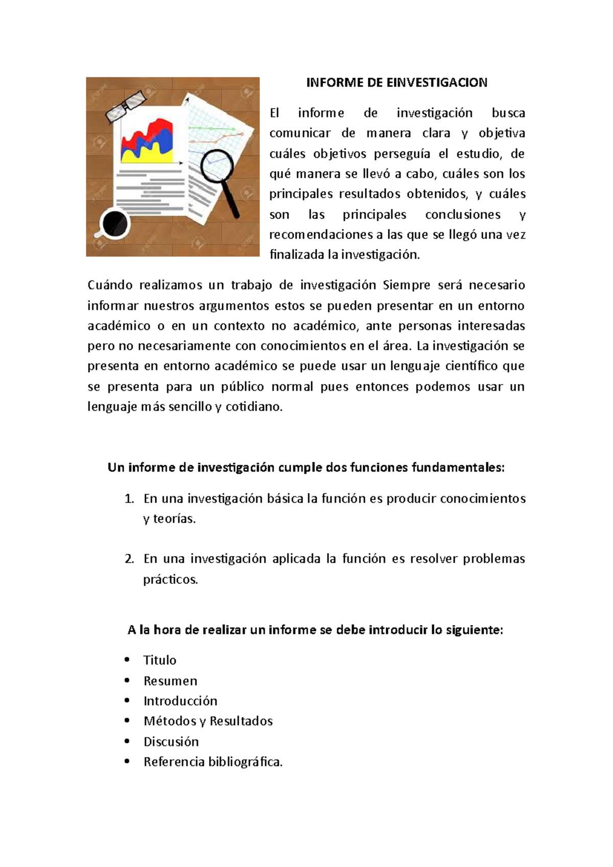 Informe de investigacion - INFORME DE EINVESTIGACION El informe de ...
