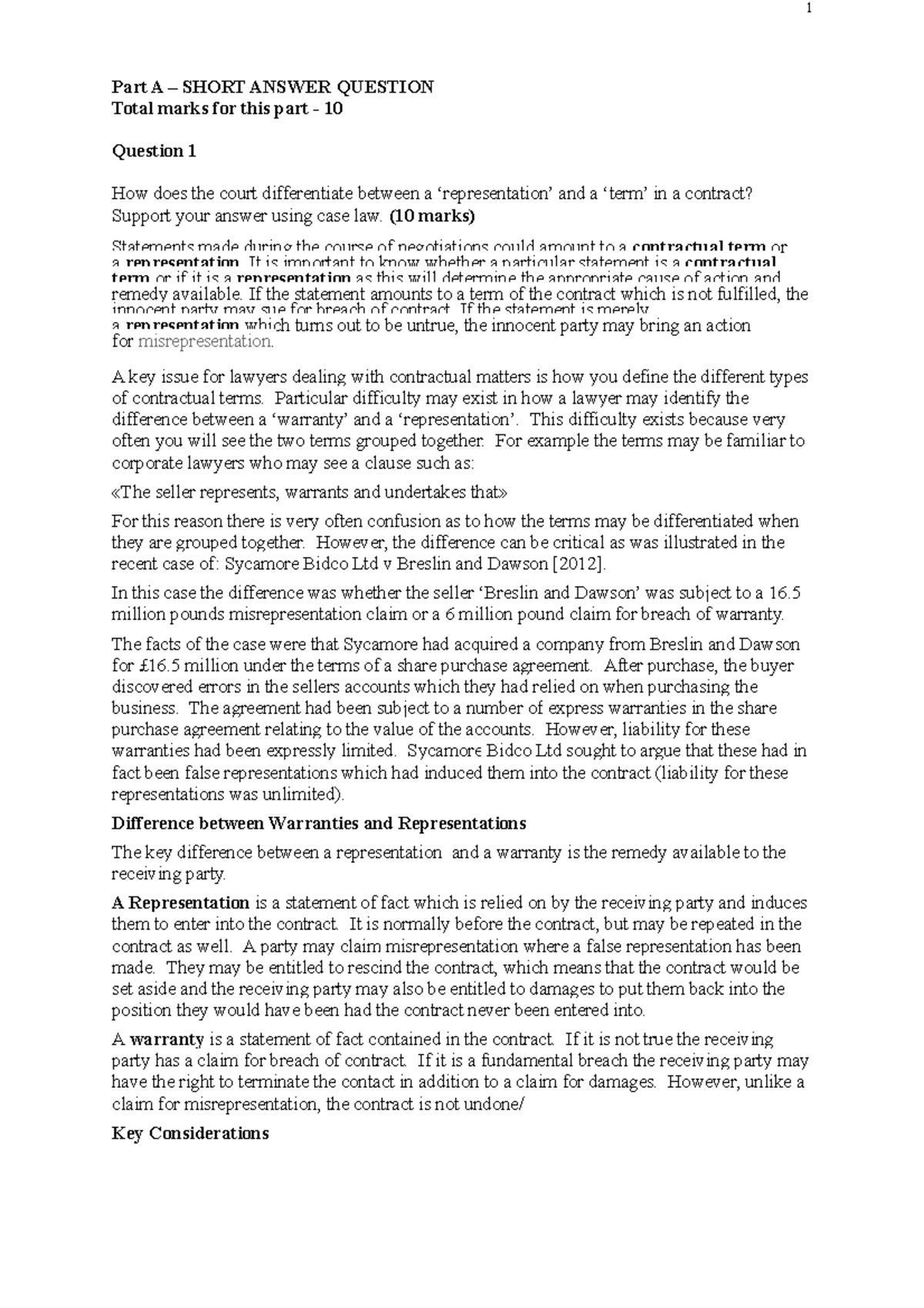 Hi6027 business and corporate law past exam 2 t3 - Part A – SHORT ...