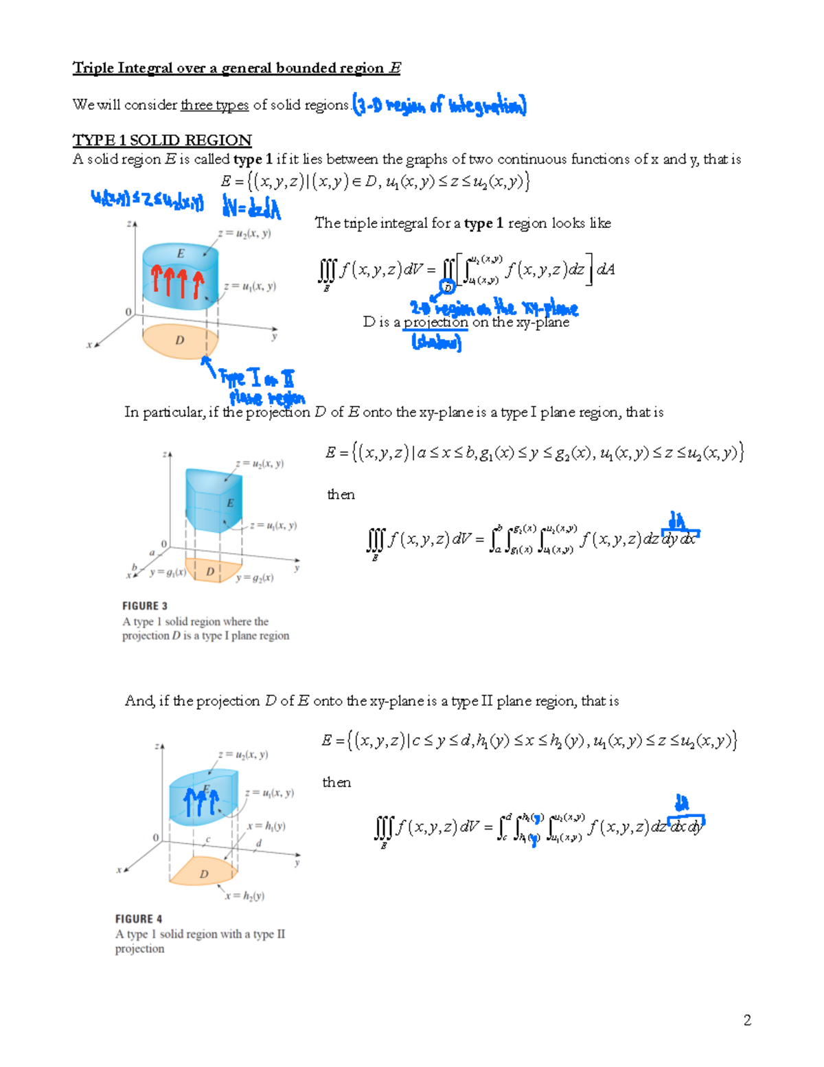 Triple Integral over a general bounded region E - TYPE 1 SOLID REGION A ...