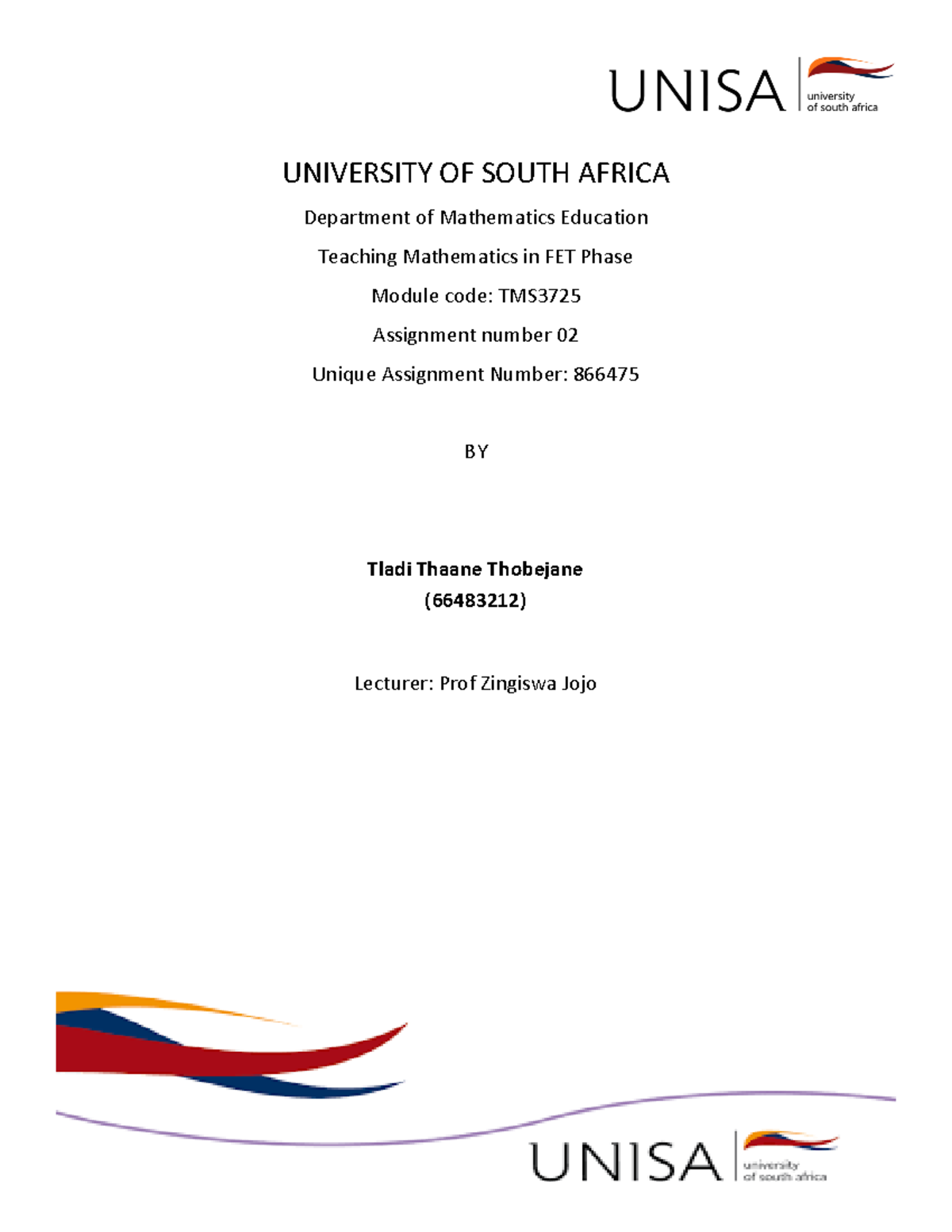 TMS3725 Assignment 02 - Problem-based teaching - UNIVERSITY OF SOUTH ...