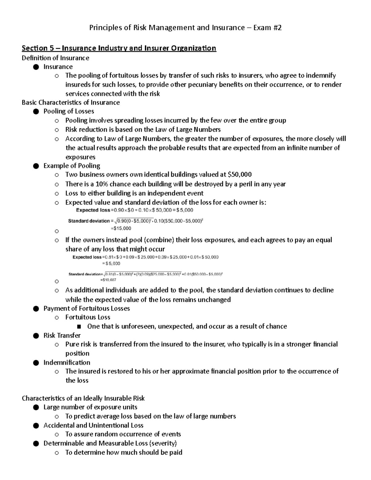 Exam #2 Notes - Thomas Berry-Stoelzle - Principles of Risk Management ...