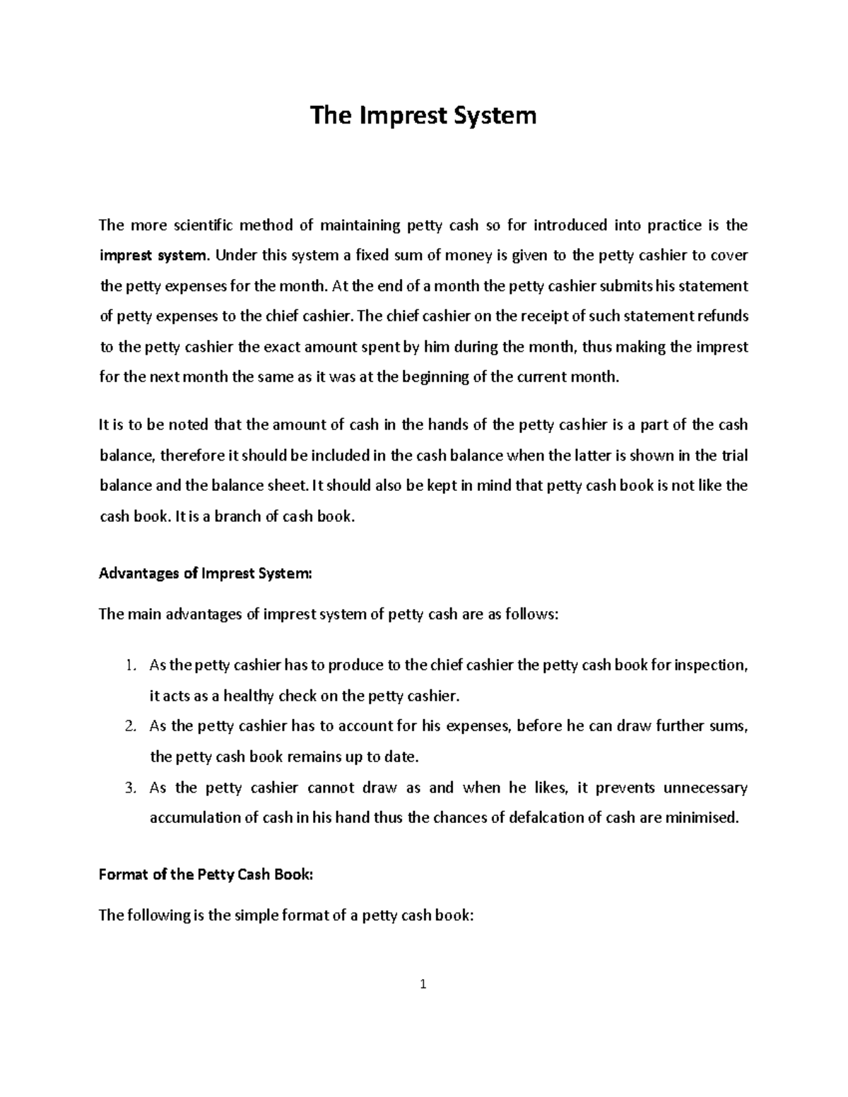 Principles of Bookkeeping- part 3 - The Imprest System The more ...