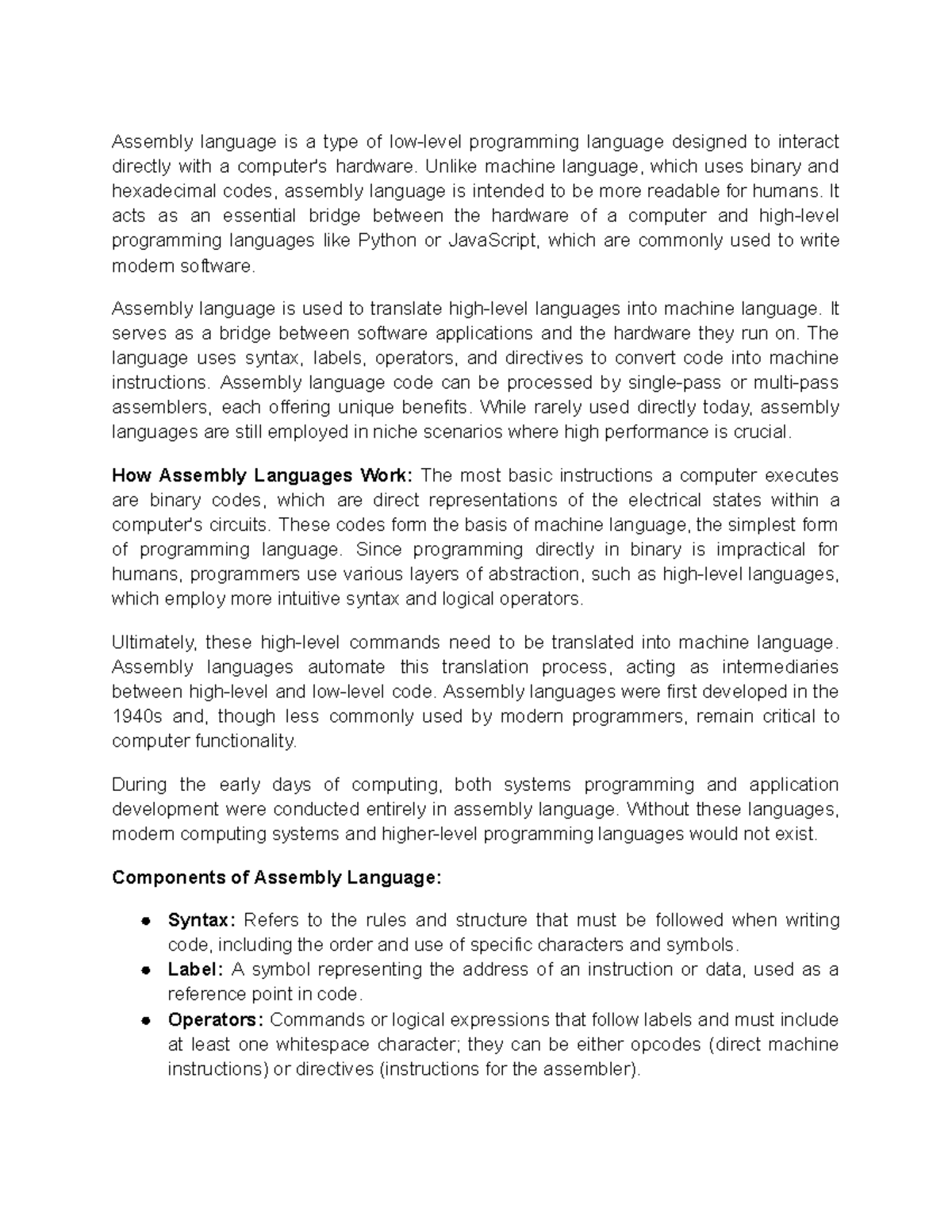 Cs0003 Assembly Assembly Language Is A Type Of Low Level Programming