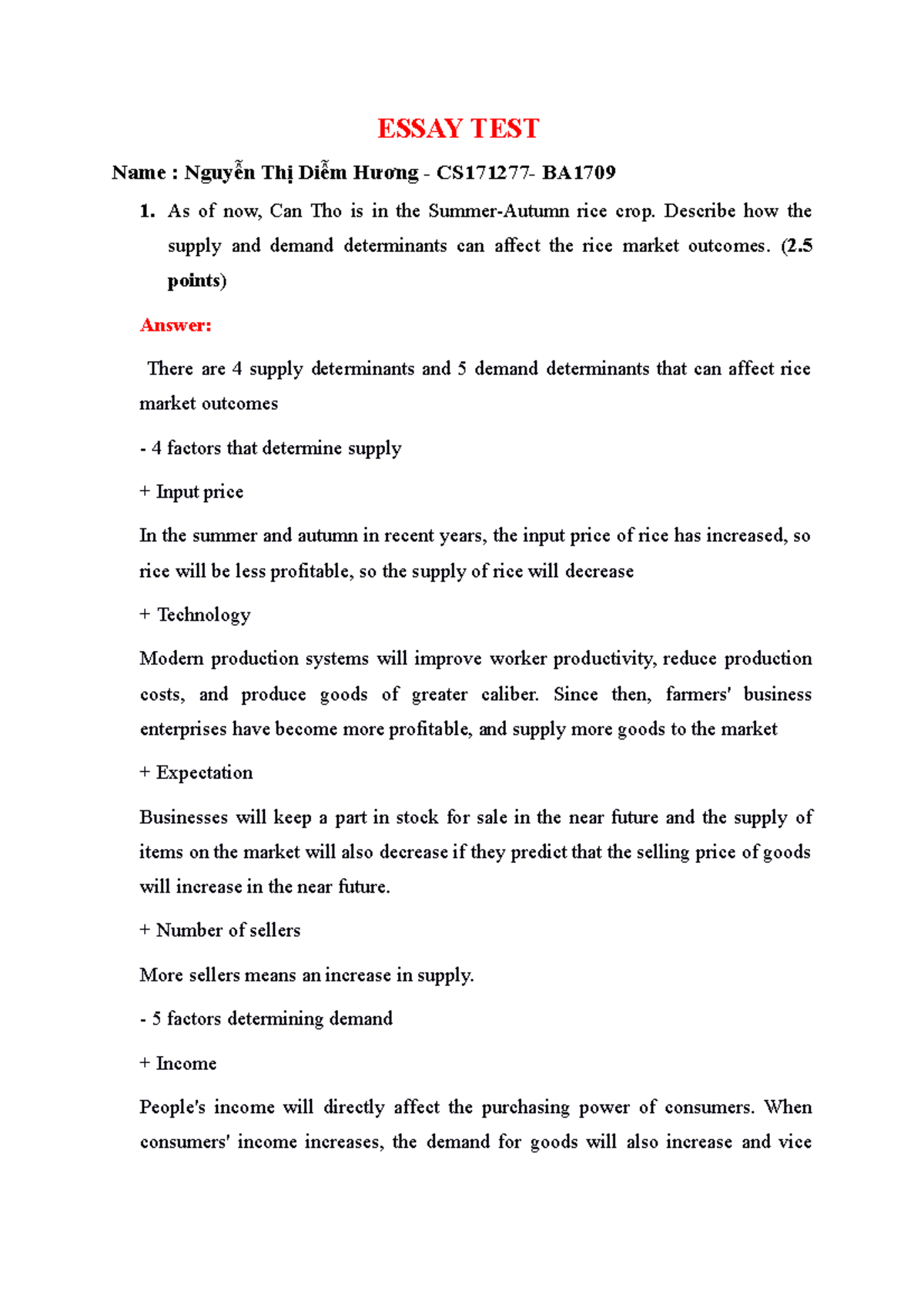 Essay Test FA22 - ESSAY TEST Name : Nguyễn Thị Diễm Hương - CS171277 ...