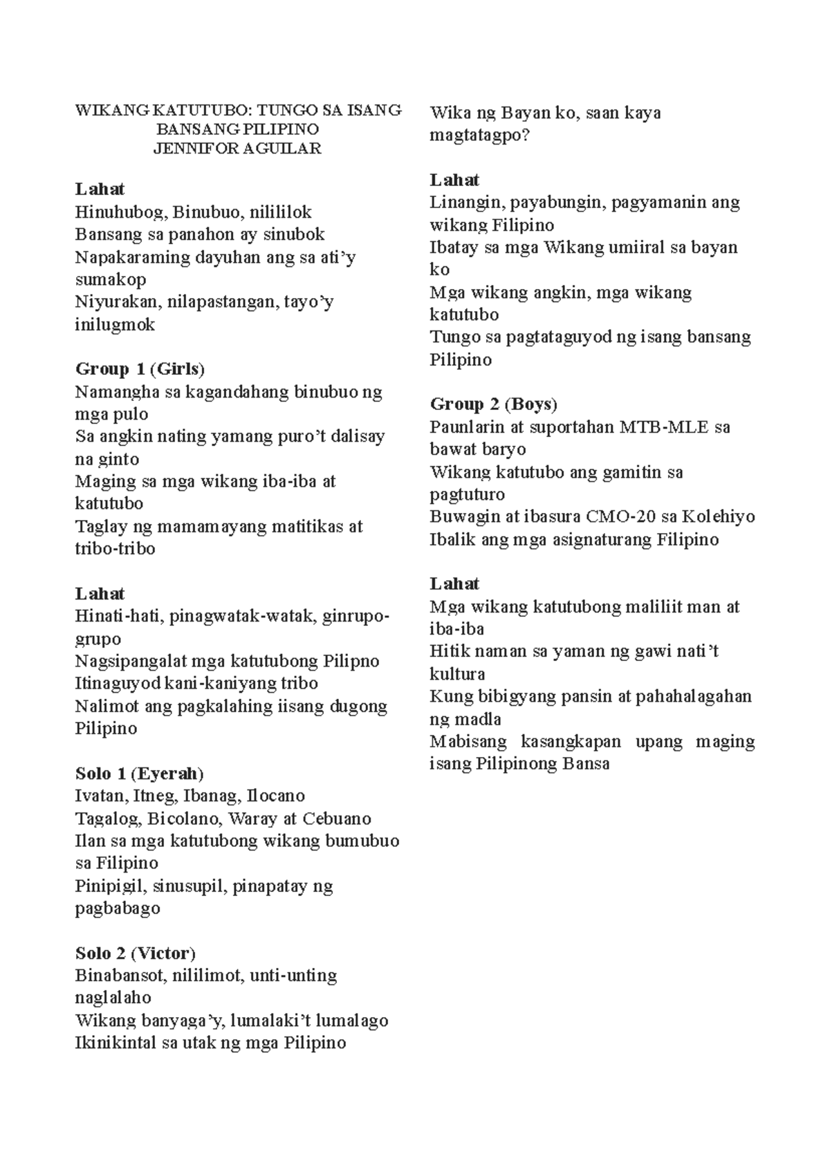 Wikang Katutubo - mncbuhgwuycguyiuchiudh - WIKANG KATUTUBO: TUNGO SA ...