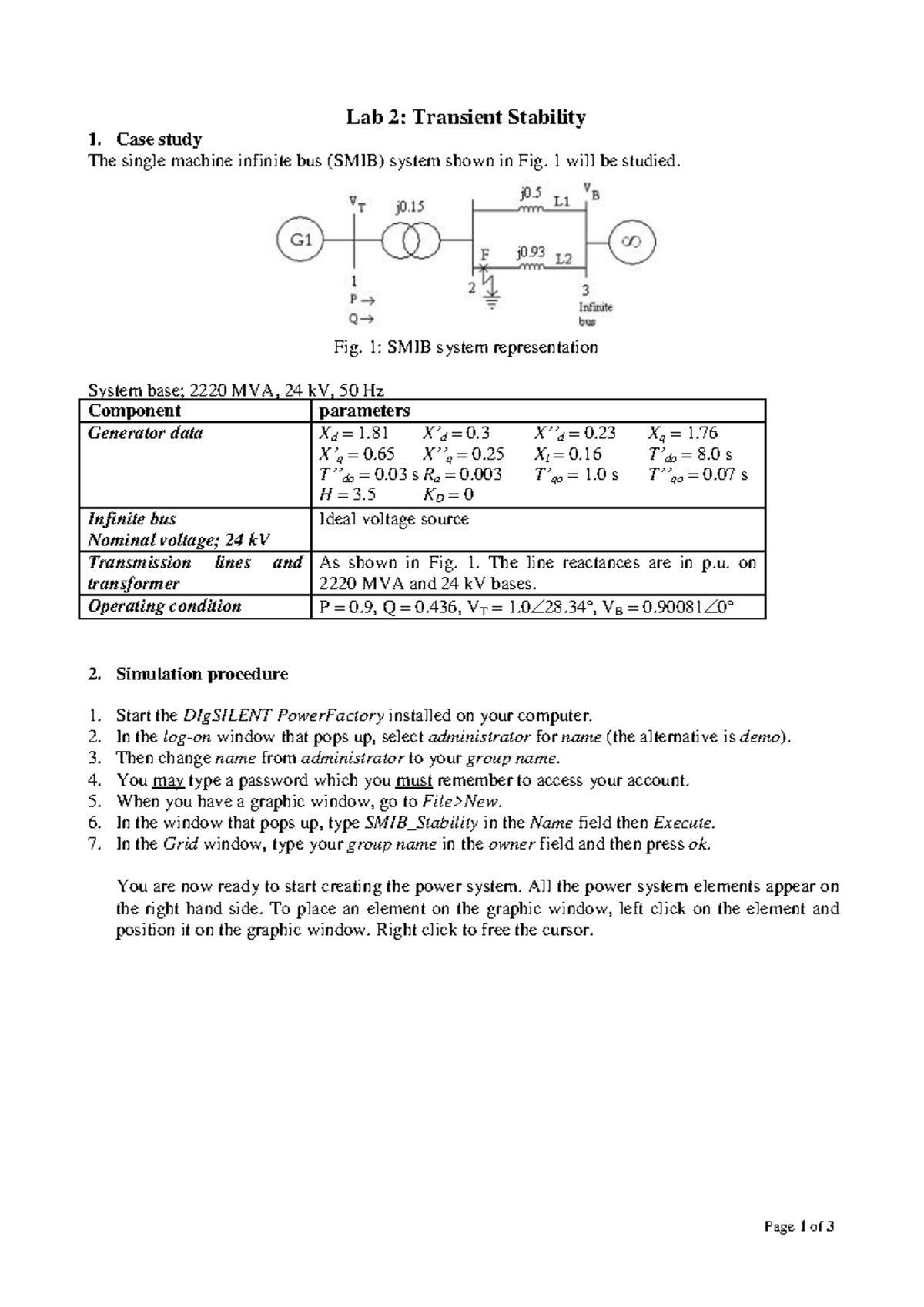 Lab 2 Transient stability - Page 1 of 3 Lab 2: Transient Stability 1 ...