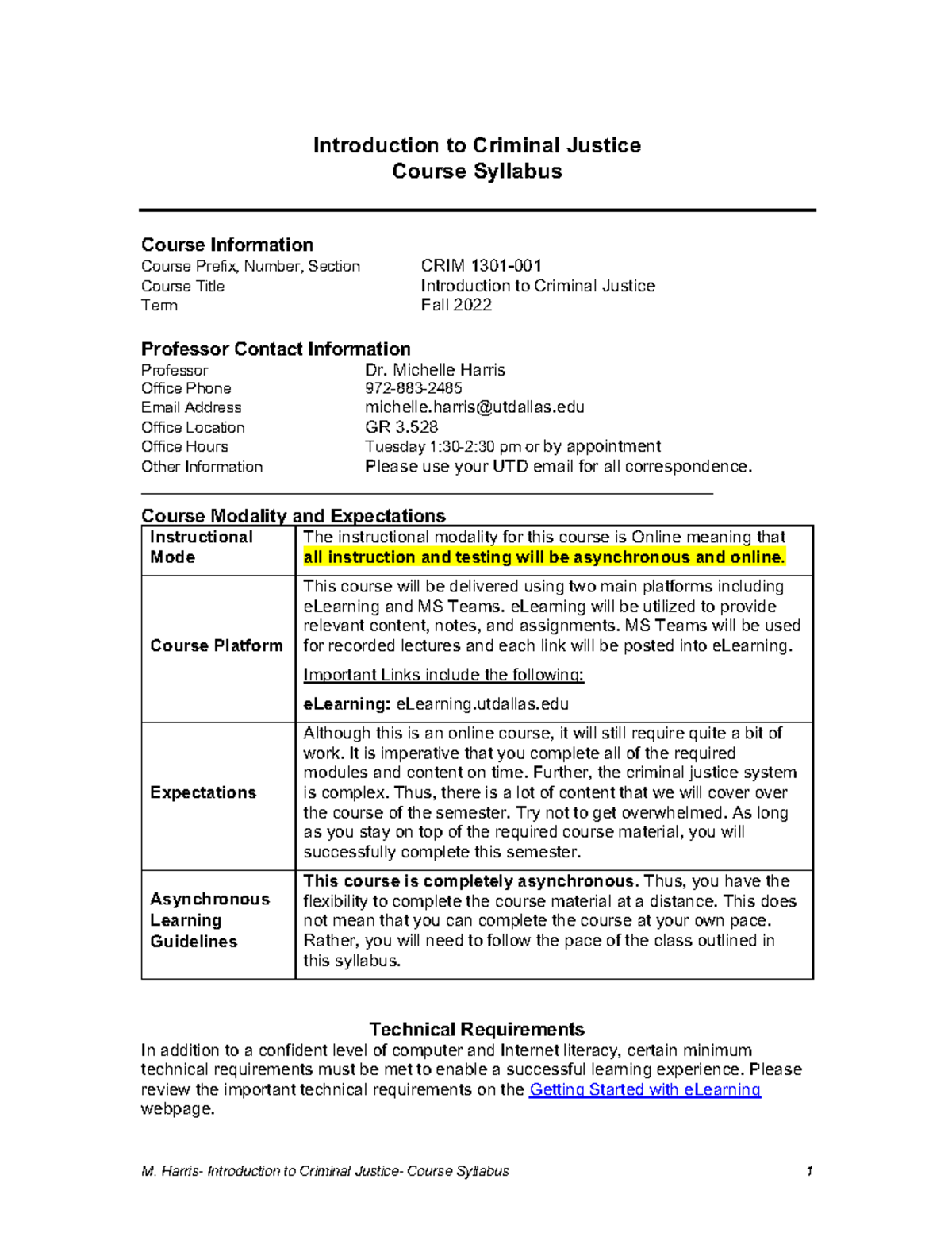 Crim 1301 Syllabus F22 Final - Introduction to Criminal Justice Course ...