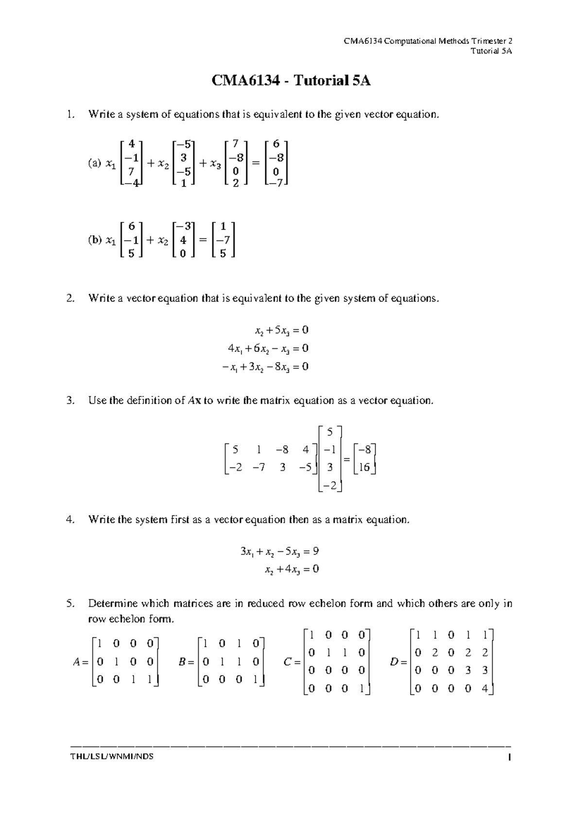 Tutorial 5A 2023 - CMA 6134 Computational Methods Trimester 2 Tutorial ...