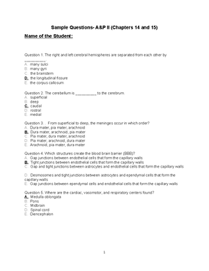 Sample Questions- Chapters 19 and 23 - Sample Questions- A&P II ...