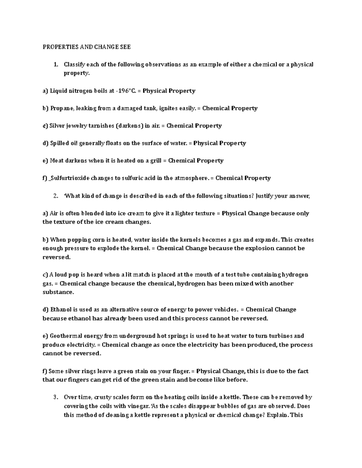 Chemical vs Physical Properties - PROPERTIES AND CHANGE SEE Classify ...