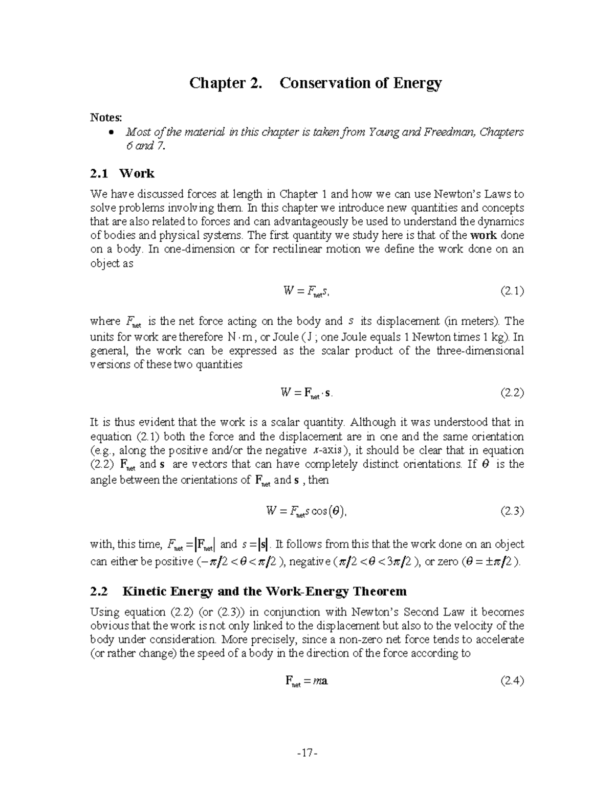 Chapter 2 Energy - Chapter 2. Conservation of Energy Notes: - Most of ...