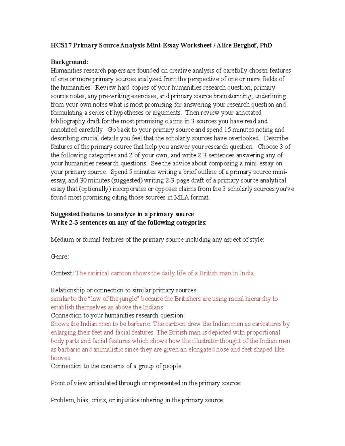 Primary source worksheet - HCS17 Primary Source Analysis Mini-Essay ...