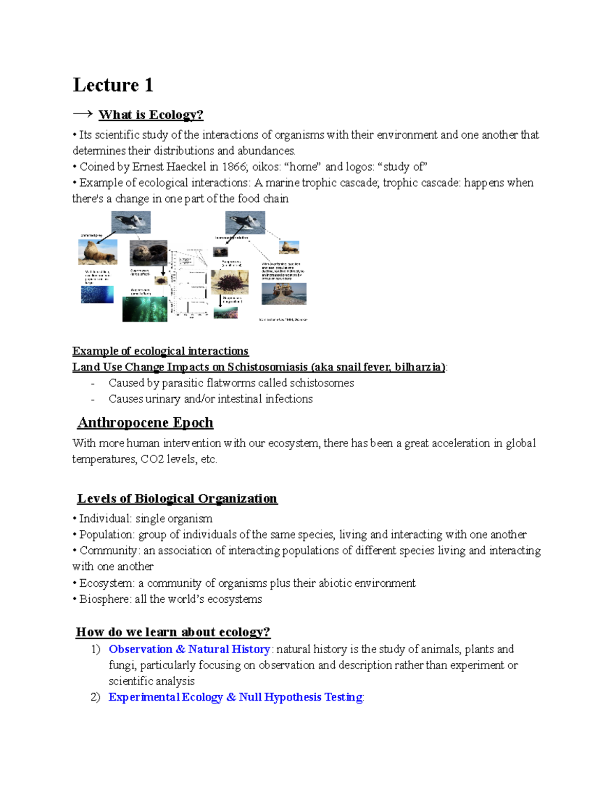 Ecology (Lecture 1-5) - Lecture 1 → What is Ecology? • Its scientific study of the interactions ...