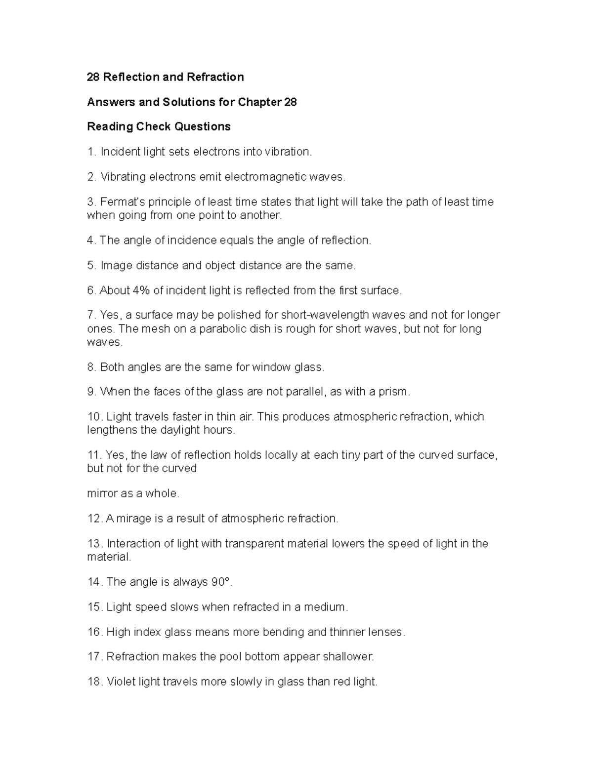 Chapter 28 solutions - Lecture notes 28 - 28 Reflection and Refraction ...