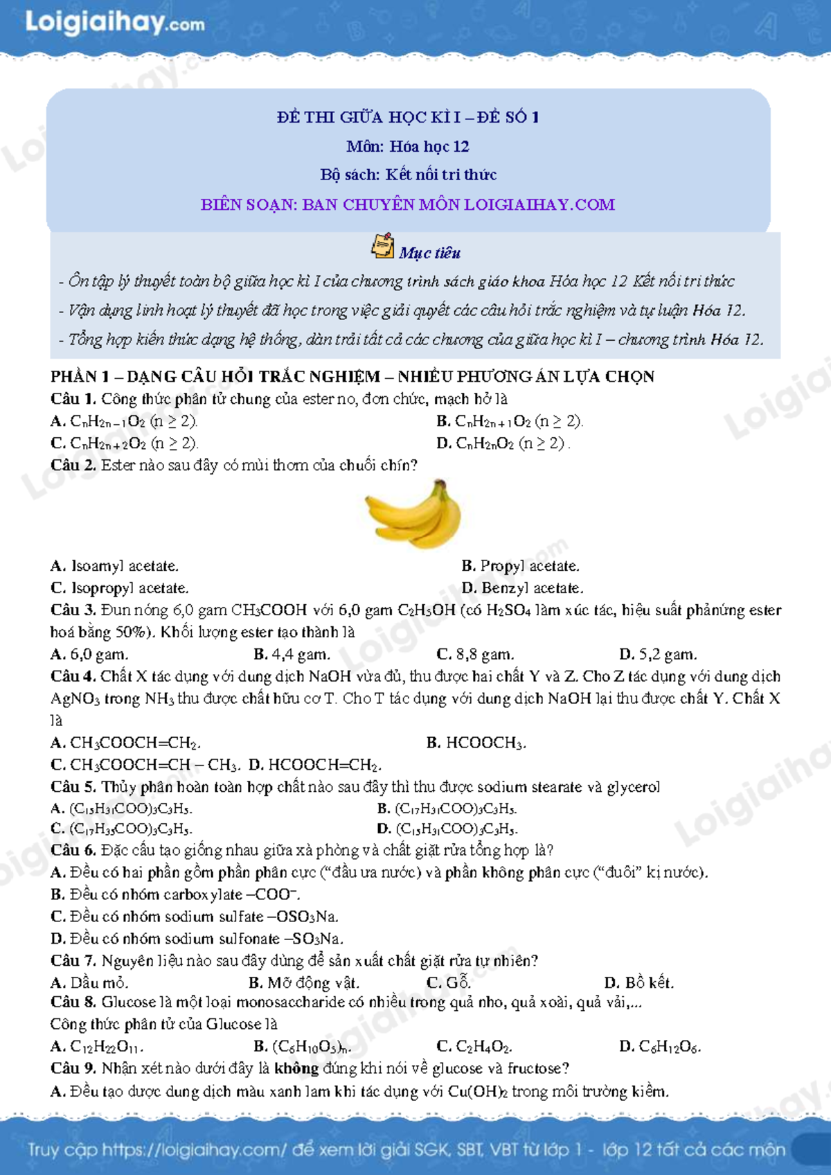 De thi giua ki 1 hoa 12 ket noi tri thuc de so 1 17262006 04 - ĐỀ THI GIỮA Môn: Hóa học 12 HỌC ...